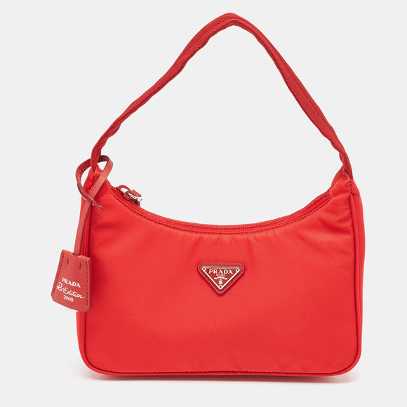 Prada | Bags | Prada Red Tessuto Nylon Reedition 200 Baguette Bag ...